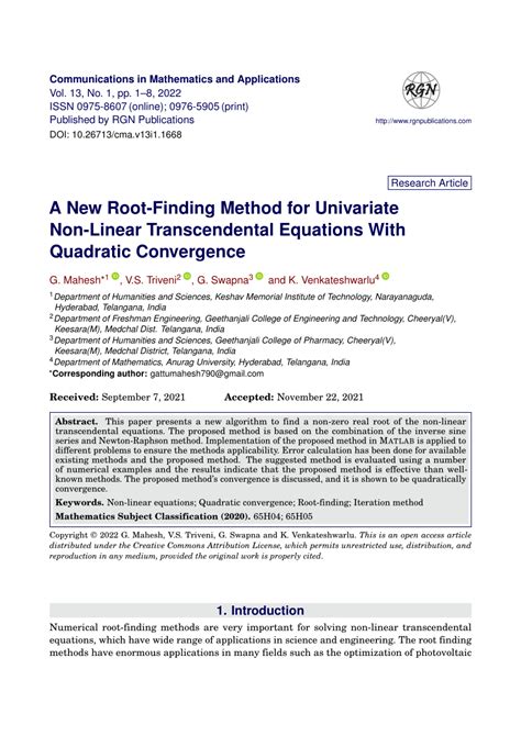 pdf a new root finding method for univariate non linear transcendental equations with