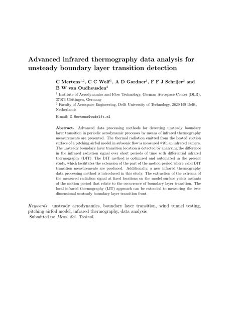 pdf advanced infrared thermography data analysis for unsteady boundary layer transition detection