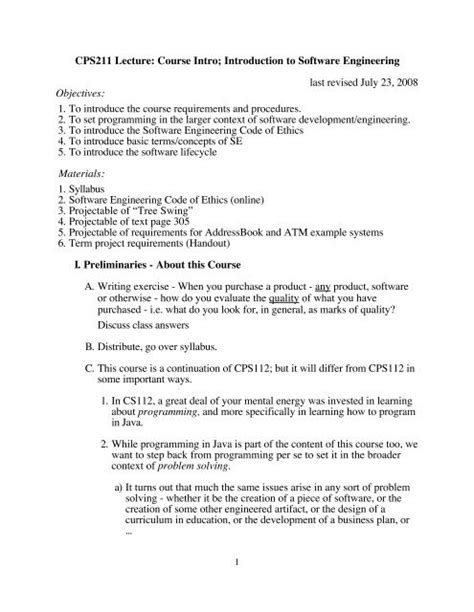 course intro introduction to software engineering