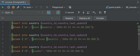 find and replace text using regular expressions datagrip documentation