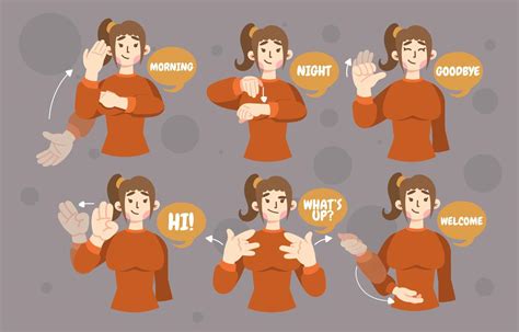 saludo en lenguaje de señas con carácter de mujer 11676420 Vector en
