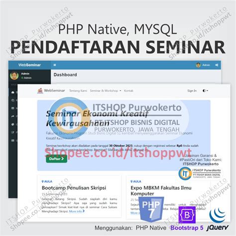Jual Source Code Aplikasi Web Seminar Workshop Menggunakan Native PHP