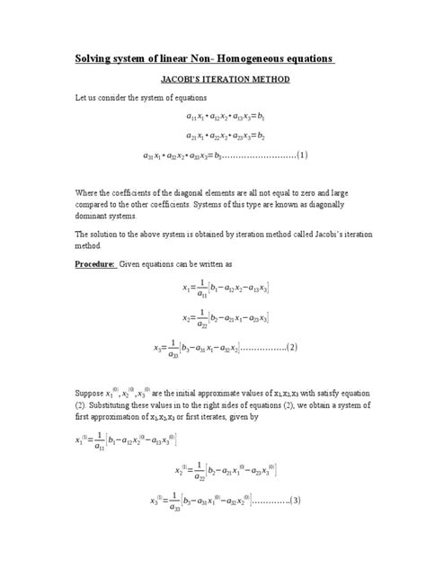 solving system of linear non homogeneous equations jacobi s iteration method pdf equations