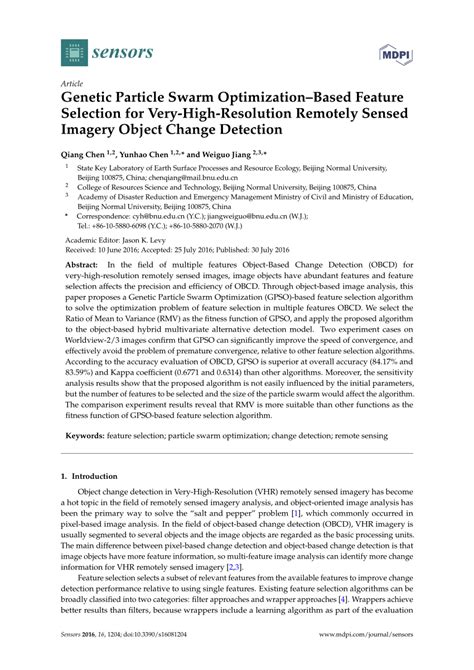 pdf genetic particle swarm optimization based feature selection for very high resolution