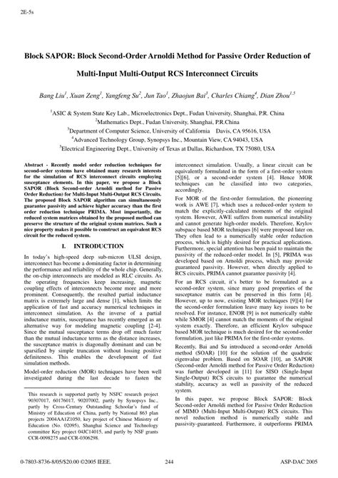 pdf block sapor block second order arnoldi method for passive order reduction of multi input
