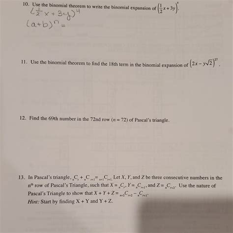 solved 10 use the binomial theorem to write the binomial