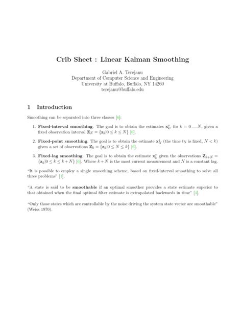 understanding linear kalman smoothing a concise guide to fixed interval smoothing and the rauch