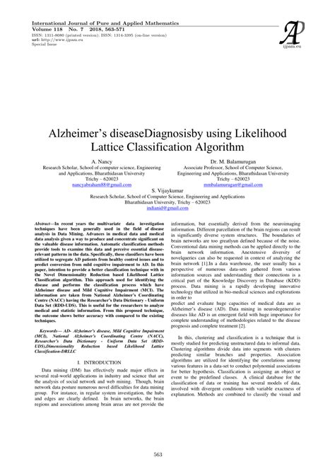 pdf alzheimer s diseasediagnosisby using likelihood lattice classification algorithm