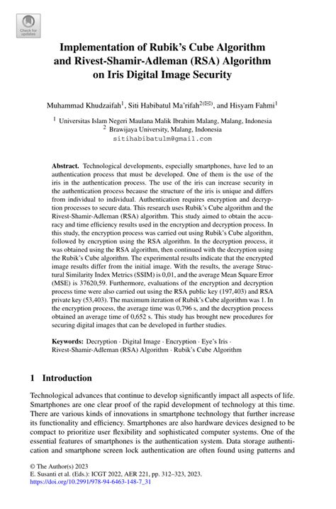 pdf implementation of rubik s cube algorithm and rivest shamir adleman rsa algorithm on iris