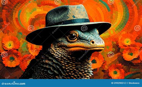Pixelated Realism A Funky Lizard In A Hat Stock Illustration Illustration Of Realistic Funk