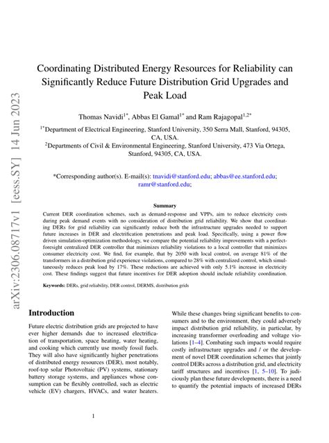 pdf coordinating distributed energy resources for reliability can significantly reduce future