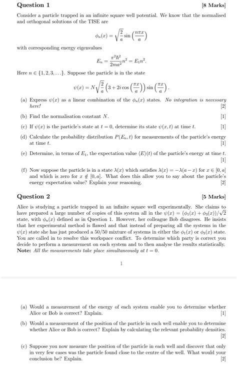 solved question 1 [8 marks] consider a particle trapped in