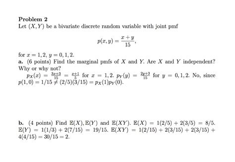 solved problem 2 let x y be bivariate discrete random variable with joint pmf x y p z y