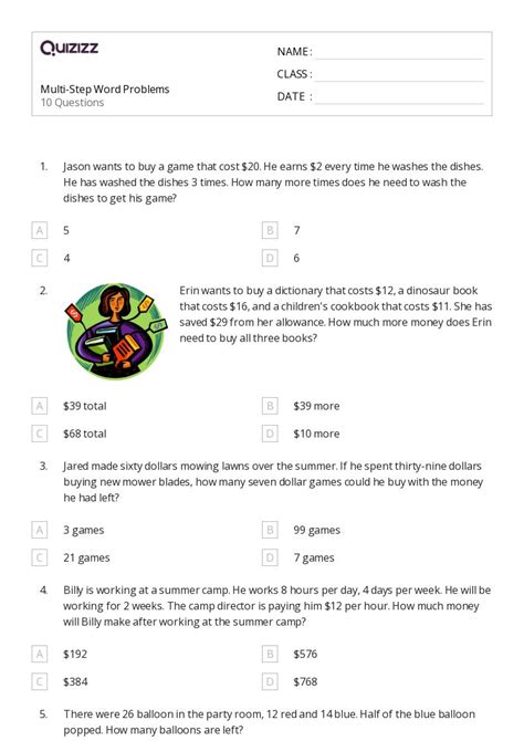 Multi Step Word Problems Worksheets