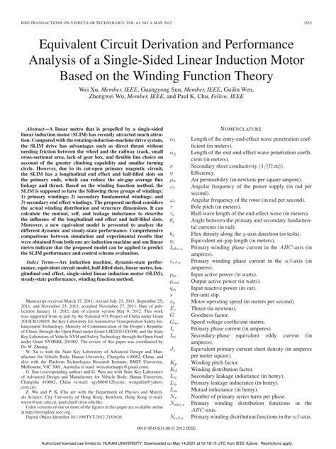 pdf equivalent circuit derivation and performance analysis of a single sided linear induction