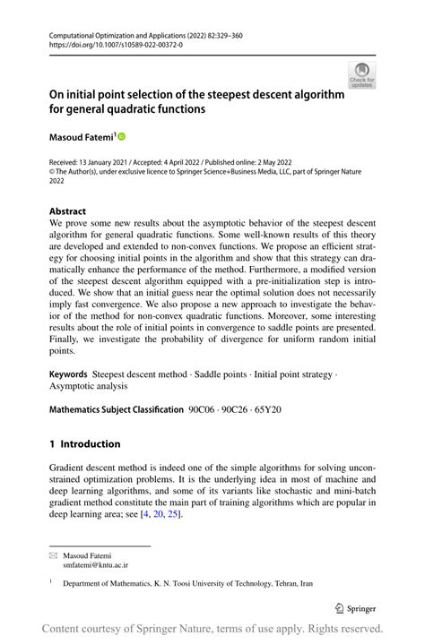 on initial point selection of the steepest descent algorithm for general quadratic functions