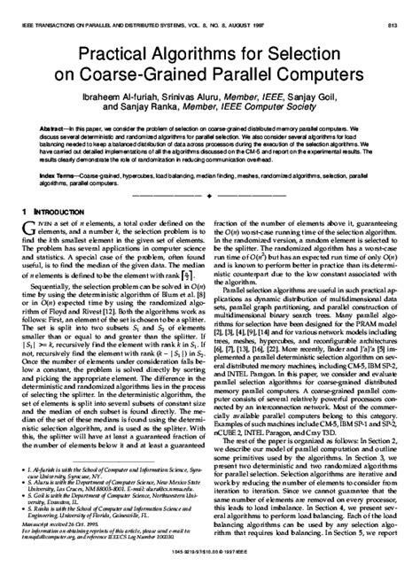 pdf practical algorithms for selection on coarse grained parallel computers sanjay ranka