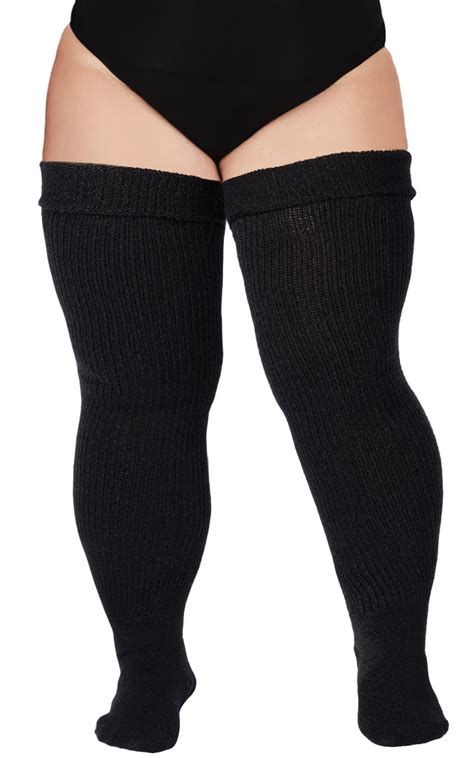 Womens Plus Size Thigh High Socks Class Black丨moon Wood