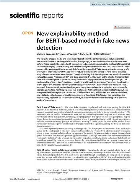 pdf new explainability method for bert based model in fake news detection