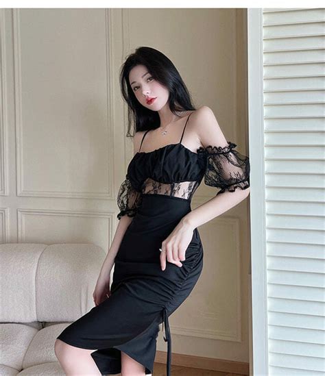 Sexy Lace Splicing Pleated Skinny Straps Dress • Seoulinspired