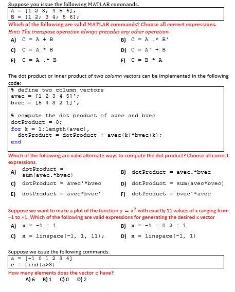 solved suppose you issue the following matlab commands a