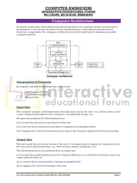chapter 2 computer architecture notes english central processing unit input output