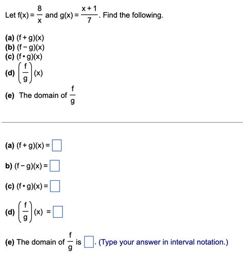 solved let f x x8 and g x 7x 1 find the following a