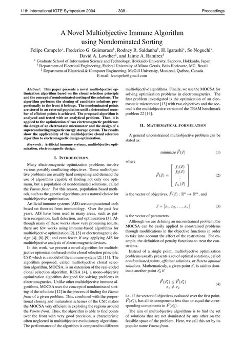 pdf a novel multiobjective immune algorithm using nondominated sorting