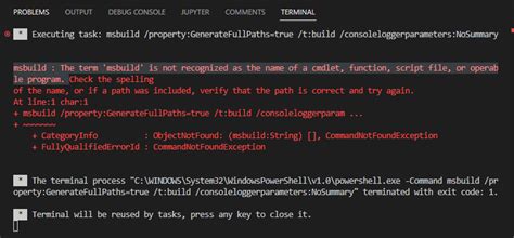 the term msbuild is not recognized as the name of a cmdlet function script file or operable