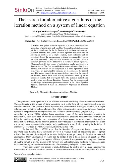 pdf the search for alternative algorithms of the iteration method on a system of linear equation