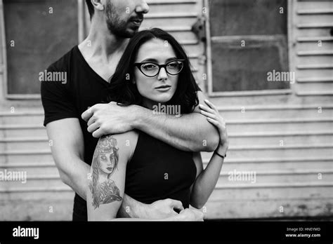 Woman Hugging Man From Behind Black And White Stock Photos Images Alamy