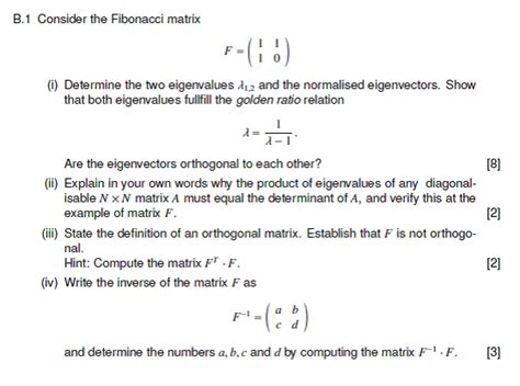 solved b 1 consider the fibonacci matrix i determine the