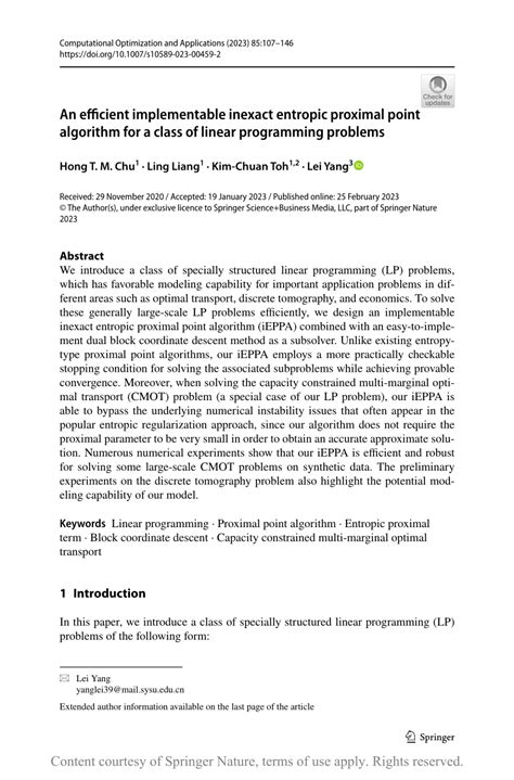 an efficient implementable inexact entropic proximal point algorithm for a class of linear