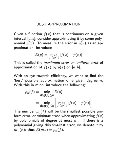 best approximation given a function f x that is continuous on a