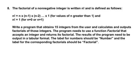 solved 8 the factorial of a nonnegative integer is written