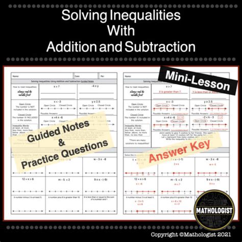 solving inequalities with addition and subtraction guided notes and practice made by teachers