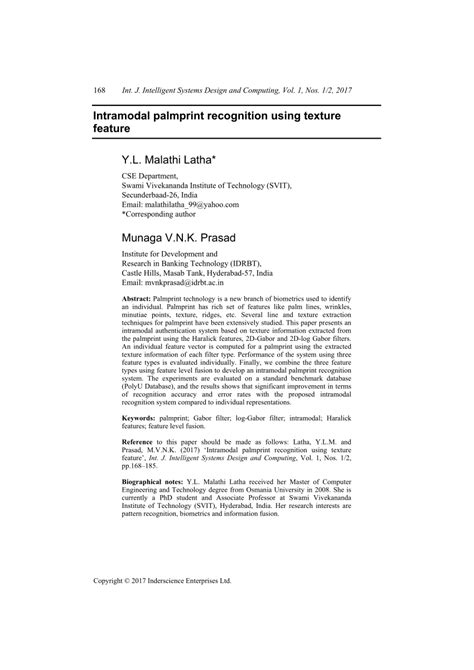 pdf intramodal palmprint recognition using texture feature
