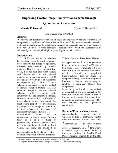 pdf improving fractal image compression scheme through quantization operation