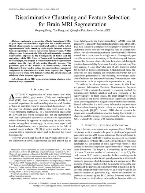 pdf discriminative clustering and feature selection for brain mri segmentation