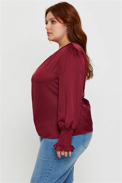 Plus Size Red Satin Blouse Long Sleeve You All Shop Online