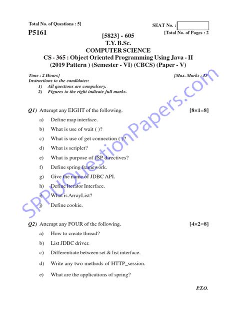 bsc computer science cs semester 6 2022 april object oriented programming ii core java