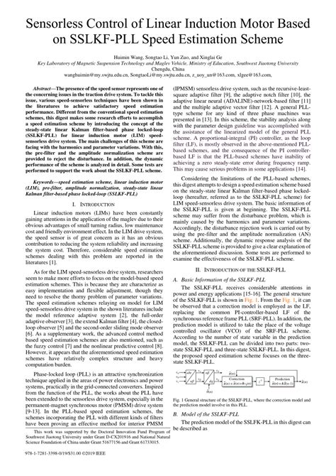 pdf sensorless control of linear induction motor based on sslkf pll speed estimation scheme