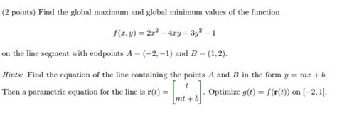 solved 2 points find the global maximum and global minimum