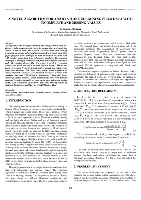 pdf a novel algorithm for association rule mining from data with incomplete and missing values