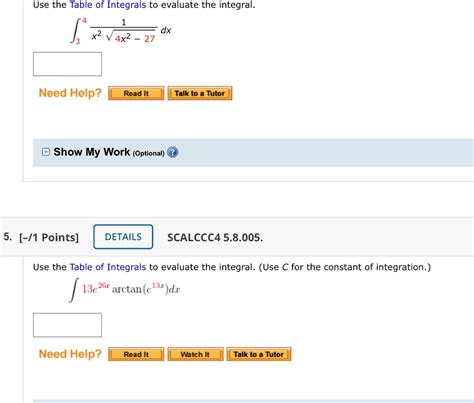 solved use the table of integrals to evaluate the integral