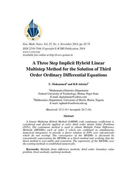 pdf a three step implicit hybrid linear multistep method for the solution of third order