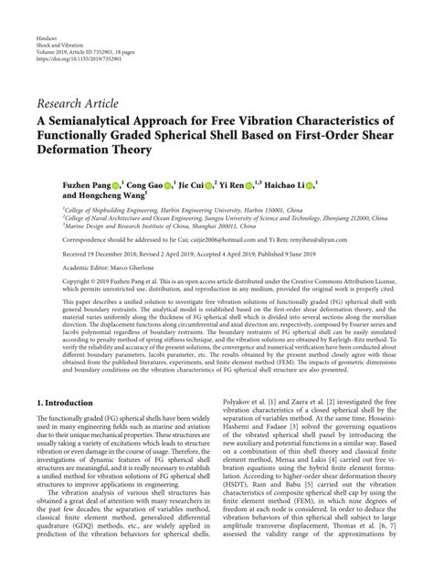 pdf a semianalytical approach for free vibration characteristics of functionally graded