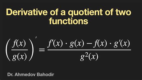 derivative of a quotient of two functions examples youtube