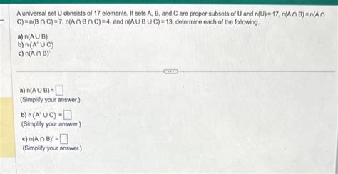 [solved] a universal set u consists of 17 elements