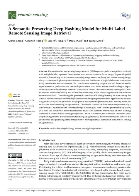 pdf a semantic preserving deep hashing model for multi label remote sensing image retrieval